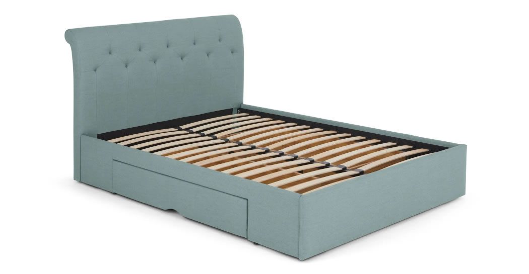 Cama con Almacenamiento Linnell - Tejido Azul Bondi | YoloDecoro