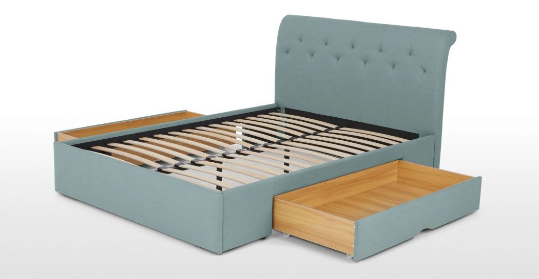 Cama con Almacenamiento Linnell - Tejido Azul Bondi | YoloDecoro