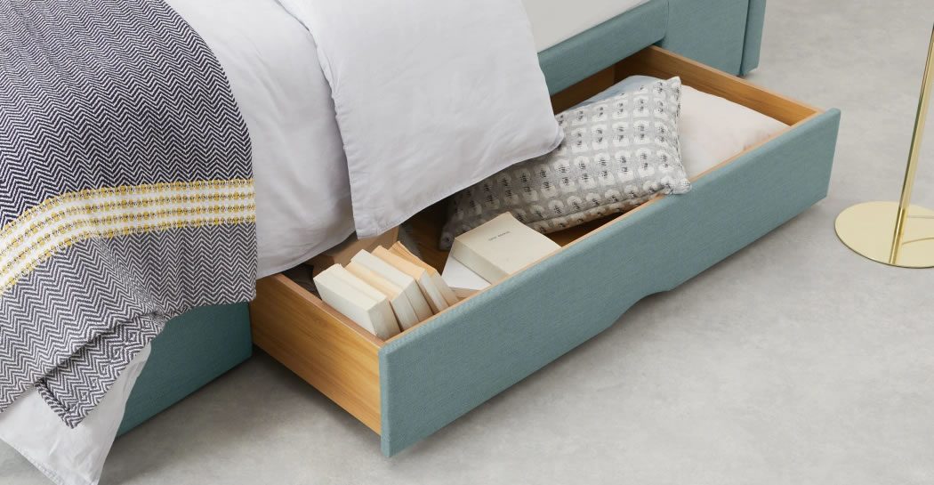 Cama con Almacenamiento Linnell - Tejido Azul Bondi | YoloDecoro