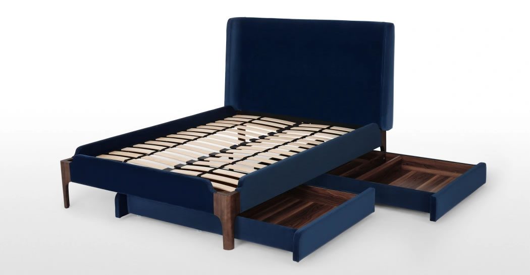 Cama con Cajones de Almacenaje Roscoe - Terciopelo Azul Real | YoloDecoro