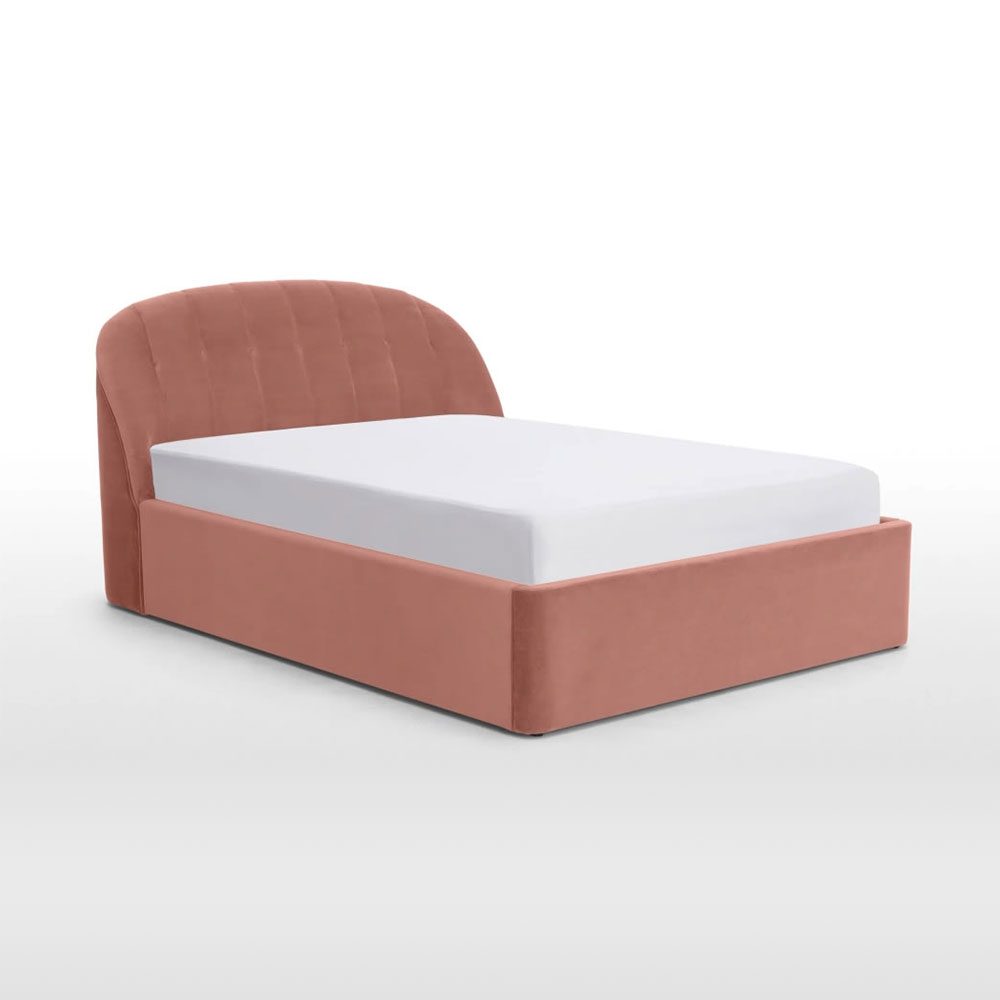 Cama Europea Otomana Margot - Terciopelo Rosa Palo | YoloDecoro