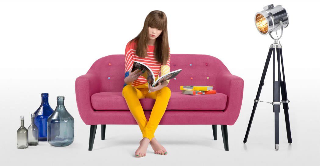 Sofá de 2 Cuerpos Ritchie - Rosa Chicle con Botones de Colores | YoloDecoro